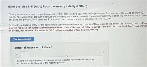 Solved Brief Exercise 8 11 Algo Record Warranty Liability Chegg