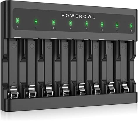 POWEROWL AA AAA Battery Charger 8 Bay Independent Slot USB Fast