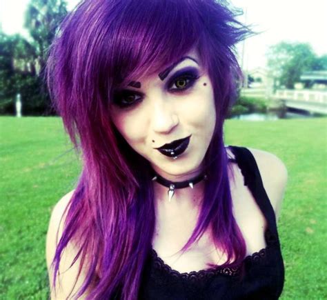 This Is A Simple Goth Teen Girl With Straight Dark Purple Hair She