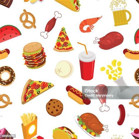 음식 완벽 한 패턴입니다 피드 장식입니다 고기 배경입니다 피자 고 타코입니다 감자 튀김 그리고 햄버거입니다 핫도그 그리고 쿠키입니다 구운된 터키 고 수 박입니다 돼지고기
