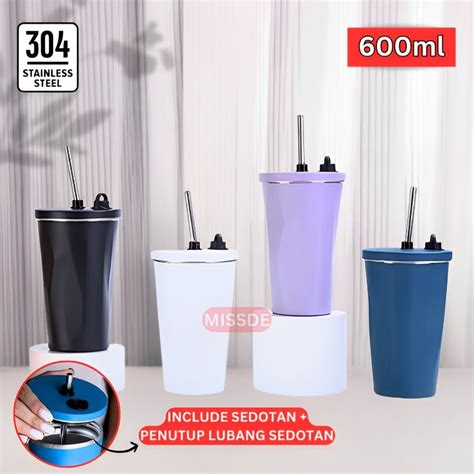 Jual Tumbler Mug 600ml Stainless Steel Dengan Sedotan Plus Tutup