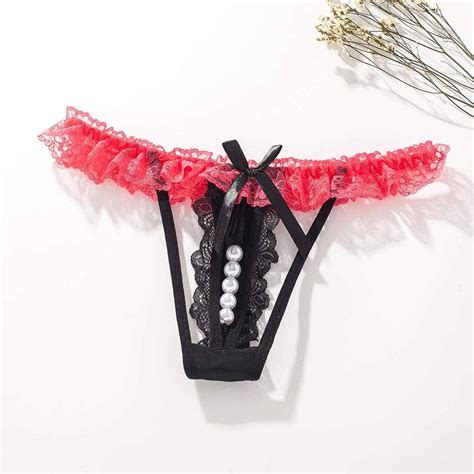 Tangas Dessous Damen Unterwäsche Spitze Perle Open Crotch Höschen
