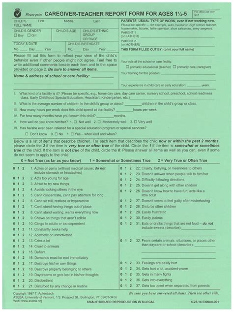 Cbcl 15 5 Teacher Pdf