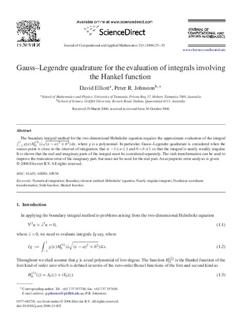 pdf gauss legendre quadrature for the evaluation of integrals