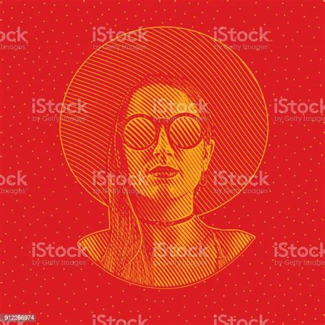 멋진 자세로 Boho Hipster 여자의 초상화를 조각 관능에 대한 스톡 벡터 아트 및 기타 이미지 관능 긴 머리 라인