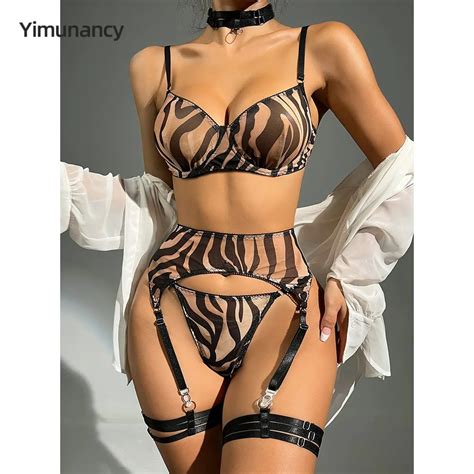 Yimunancy Zebra Druck Mesh Dessous Transparente BH H Schen Unterw Sche Set Erotische Sexy