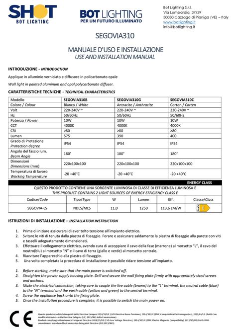 Bot Lighting Shot Segovia310 Use And Installation Manual Pdf Download