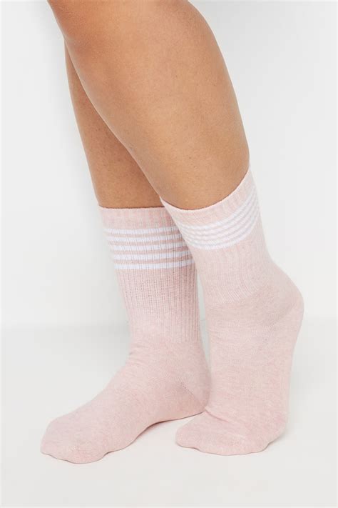 Yours Plus Size 4 Pack Pink And White Stripe Ankle Socks Yours Clothing