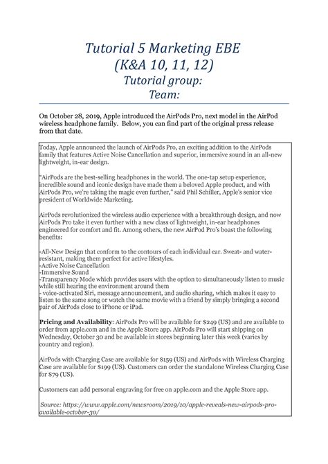Tutorial 5 Group 5 Tutorial 5 Marketing Ebe Kanda 10 11 12 Tutorial
