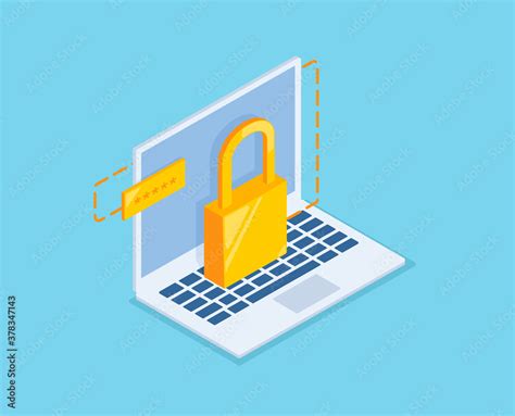 Cyber Safety Concept Locked And Key On Laptop Computer Keyboard Vector Illustration Stock