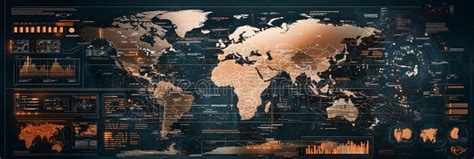 Global Monitoring System Analyzing World Map Data In Control Center Stock Illustration
