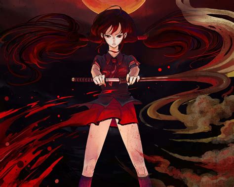 Download Anime Warrior Girl Red Eclipse Wallpaper