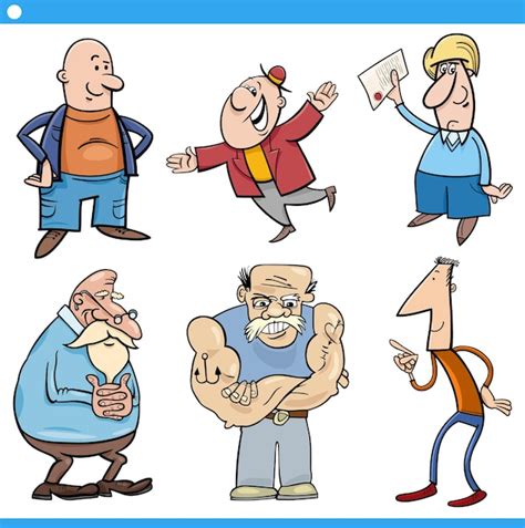 Conjunto De Personajes Cómicos De Hombres Divertidos De Dibujos