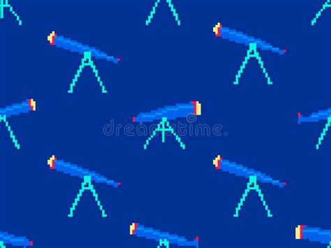 Pixel Telescope Seamless Pattern Telescope On A Tripod In Pixel Art