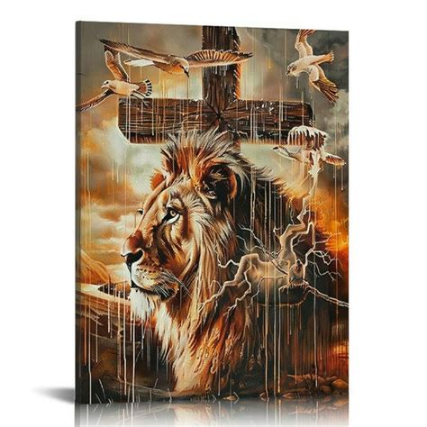 Nawypu Lion Of Judah Wall Art Christian Cross Pictures Wall Decor Jesus