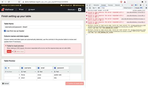 Unable To Load Preview Of The Table On Importing Data From Csv File In Demo Mode · Issue 2793
