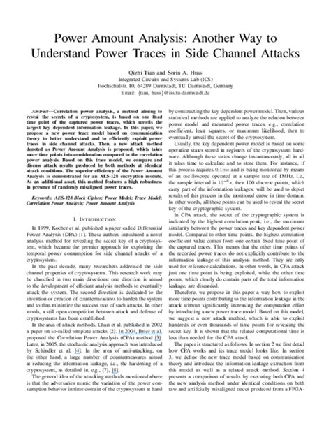 Pdf Power Amount Analysis Another Way To Understand Power Traces In