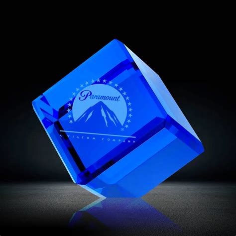 Blue Crystal Cube Paperweight Cube Crystal Paperweight T