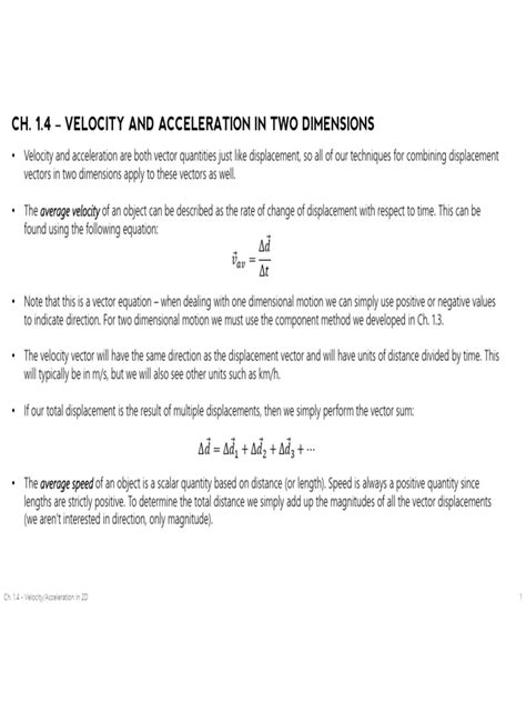 Sph4u 2021w Ch 1 4 Velocity And Acceleration In 2d Pdf Velocity Euclidean Vector