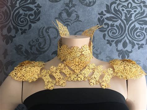 Necklace Neck Armor Ruff Metal Gold Shoulders Pads Flowers Etsy