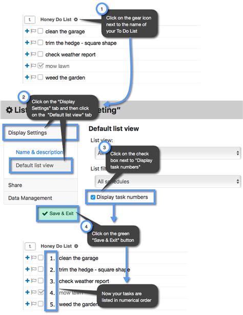 how can i list my tasks in numerical order support portal