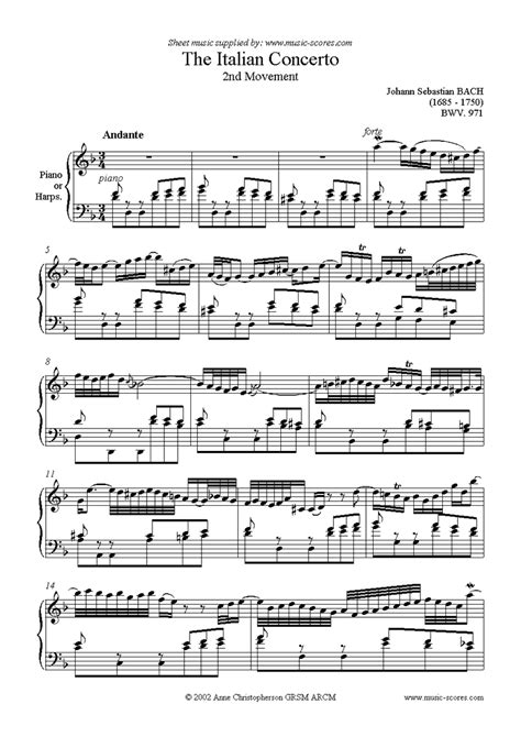 Bach Bwv 971 Italian Concerto 2nd Movement Classical Sheet Music