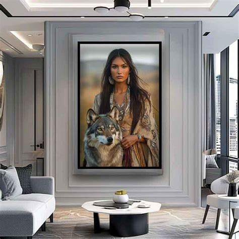 Native American Woman Canvas Native American Woman Wolf Art Print