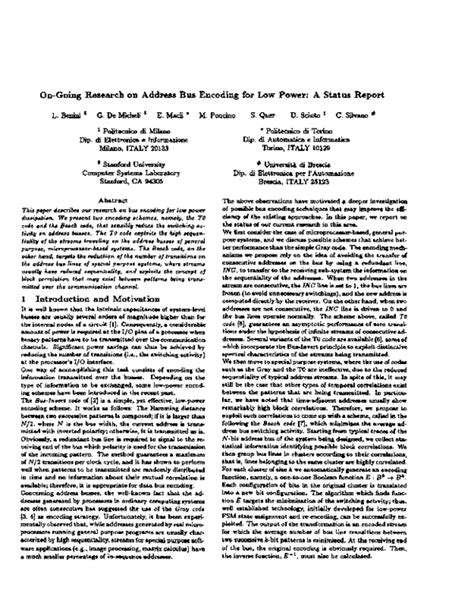pdf on going research on address bus encoding for low power a status
