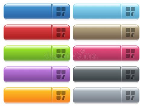 Zip Component Icons On Color Glossy Rectangular Menu Button Stock