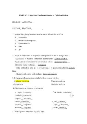 Unidad de 1 Química básica lleno completo Química Básica UASD