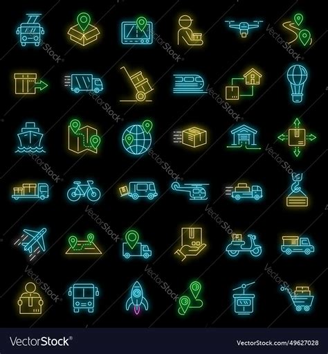 Relocation Icons Set Neon Royalty Free Vector Image