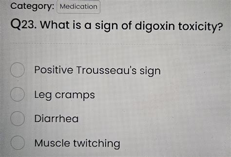 Solved Category MedicationQ What Is A Sign Of Digoxin Chegg Com