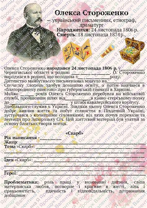 робоча картка Олекса Стороженко Скарб українська література 7 клас Інші методичні