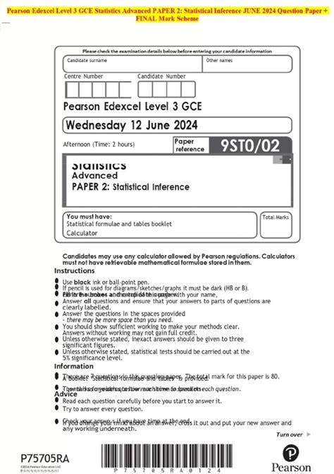 Pearson Edexcel Level 3 Gce Statistics Advanced Paper 2 Statistical Pearson Edexcel Level 3 Gce Statistics Advanced Paper 2 Statistical