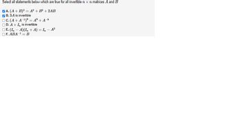 Answered Select All Statements Below Which Are True For All Invertible
