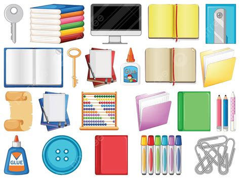 set of stationary object vector illustration paper vector vector