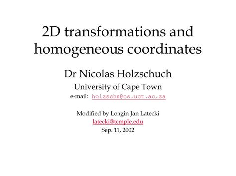 Ppt D Transformations And Homogeneous Coordinates Powerpoint