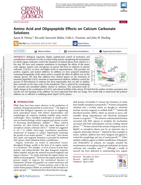 Pdf Amino Acid And Oligopeptide Effects On Calcium Carbonate Solutions