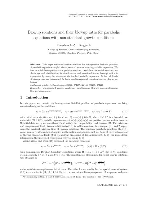Pdf Blowup Solutions And Their Blowup Rates For Parabolic Equations