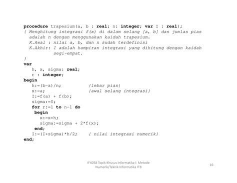 Integrasi Numerik Untuk Menghitung Nilai Hampiran Bagian 1pdf