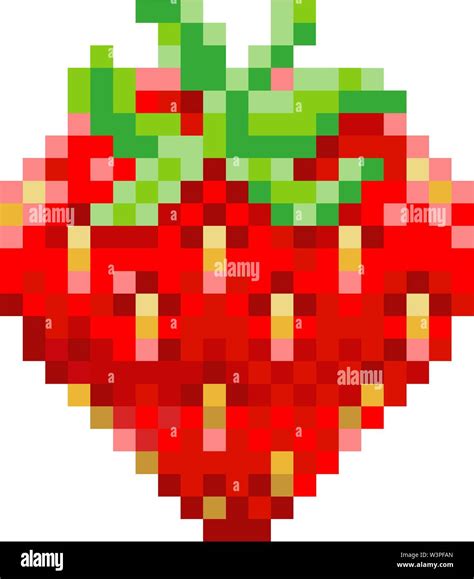 Strawberry Pixel Art 8 Bit Video Game Fruit Icon Stock Vector Image
