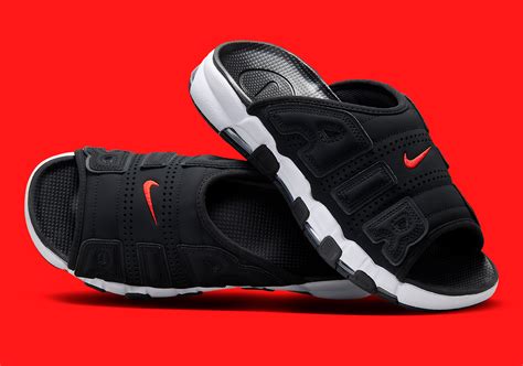Nike Air More Uptempo Slide Noir Brillant Crimson Blanc Fj Crumpe