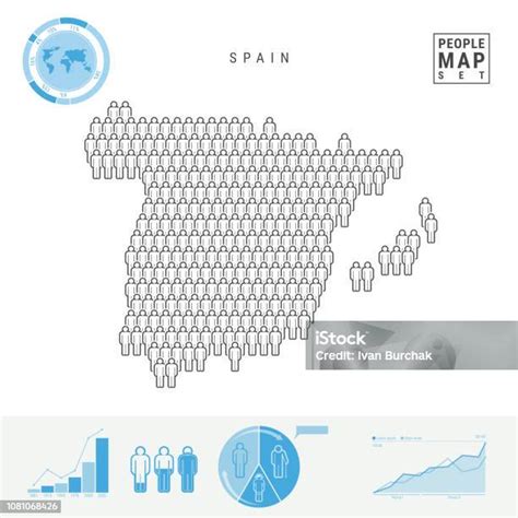 스페인 사람 아이콘 지도입니다 스페인의 양식된 벡터 실루엣입니다 인구 성장과 노화 인포 그래픽 국가 지도에 대한 스톡 벡터 아트 및 기타 이미지 Istock