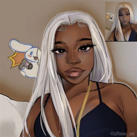 A Digital Painting Of A Woman With Long White Hair And Black Bra