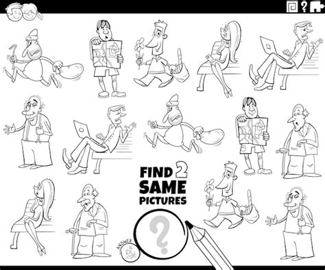 Encuentra dos personas de dibujos animados iguales para colorear página