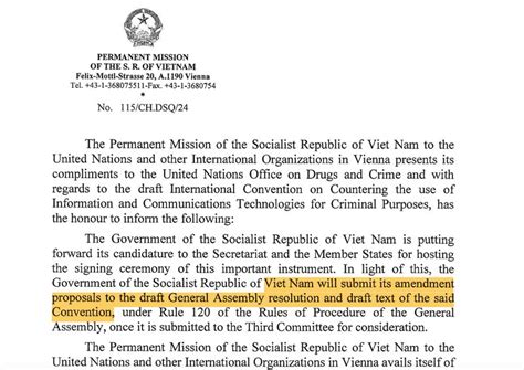 Breaking News On Un Cybercrime Convention The Govt Of Vietnam Has Indicated It Will Propose