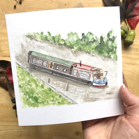 Narrow Boat Card Boat Card Canal Narrow Boat Blank Card Etsy Boat