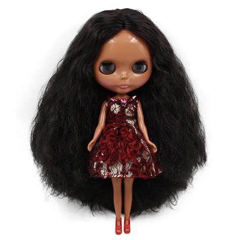 Blyth Doll Black Long Curly Hair Nude Normal Body Central Cut Dark Skin