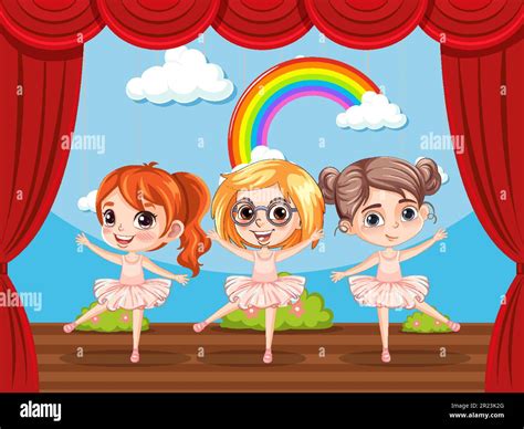 Cute Ballet Dancer Performing On Stage Illustration Stock Vector Image