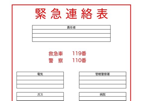 緊急時連絡表工事現場学校工場会社ExcelWordで簡単に作成PDF手書き記入の無料テンプレートをダウンロード